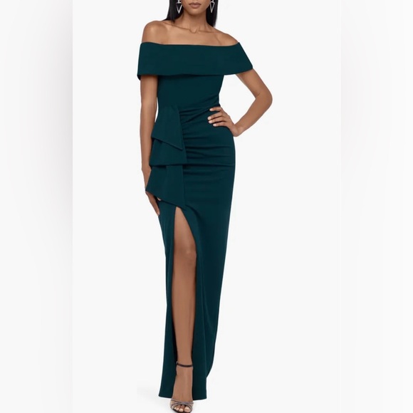Xscape | Dresses | Xscape Off The Shoulder Crepe Evening Gown | Poshmark
